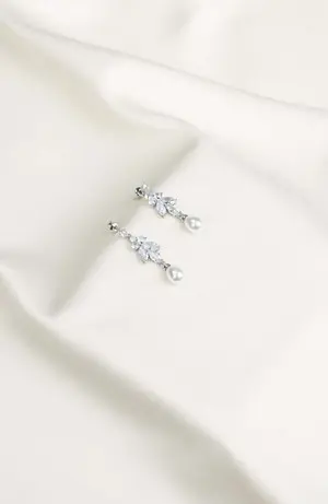 UNTAMED PETALS Leo Pearl And Crystal Drop Earrings - Silver