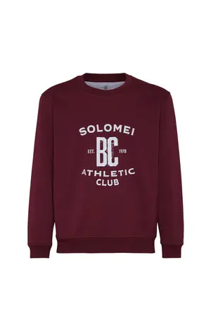 Brunello Cucinelli Printed Techno Cotton French Terry Sweatshirt Amaranth