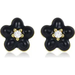 ANNA ZUCKERMAN Petit Daisy Stud Earrings - Black/yellow Gold