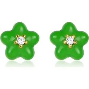 ANNA ZUCKERMAN Petit Daisy Stud Earrings - Green/yellow Gold