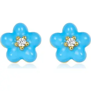 ANNA ZUCKERMAN Petit Daisy Stud Earrings Sky Blue/yellow Gold