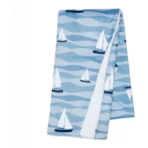 LAMBS & IVY Little Skipper Soft Luxury Nautical Sailboat Fleece Baby Blanket - Blue
