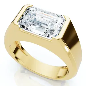 BLISS DIAMOND 3ct Emerald Cut Lab Grown Diamond Ring - 14k Yellow Gold