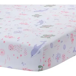 LAMBS & IVY Sea Dreams Soft 100% Cotton Nautical Ocean Fitted Crib Sheet - White