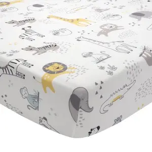 LAMBS & IVY Animal Jungle Soft 100% Cotton Jersey Baby Fitted Crib Sheet - White Multi