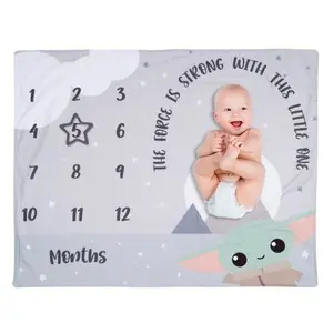 LAMBS & IVY Star Wars The Child/grogu/baby Yoda Fleece Milestone Blanket W/ Star - Gray