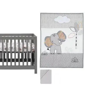 LAMBS & IVY Jungle Safari Elephant 3-piece Mini Crib Bedding Set - Gray