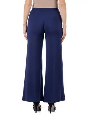 24SEVEN COMFORT APPAREL Petite Solid Color Palazzo Pants - Navy
