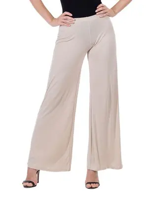 24SEVEN COMFORT APPAREL Petite Solid Color Palazzo Pants - Nude