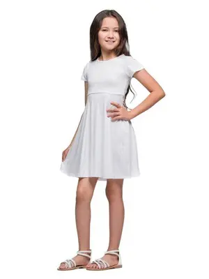 24SEVENKID Fit And Flare Short Sleeve Dress - White