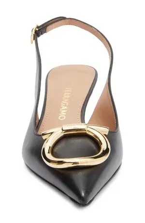 FERRAGAMO Sara Kitten Heel Slingback Pump - Nero