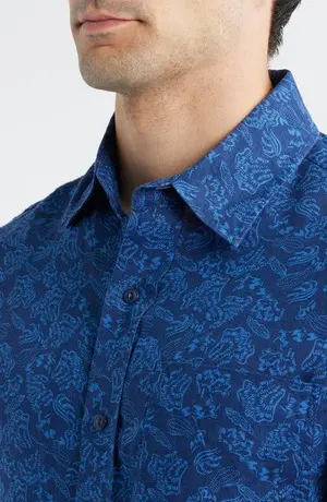 SCHOTT Floral Linen Button-up Shirt