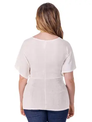 24SEVEN COMFORT APPAREL Knot Front V-neck Top - Ivory