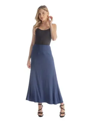 24SEVEN COMFORT APPAREL Petite Elastic Waist Maxi Skirt - Navy