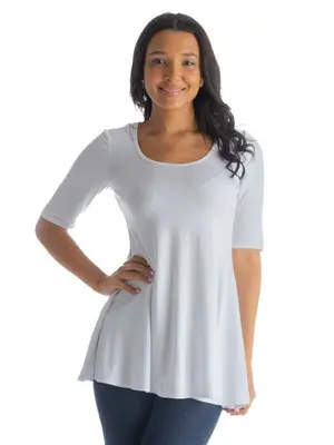 24SEVEN COMFORT APPAREL Petite Elbow Sleeve Tunic Top - White