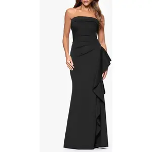 XSCAPE EVENINGS Strapless Ruffle Scuba Crepe Gown Black