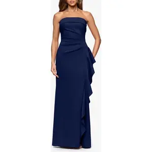 XSCAPE EVENINGS Strapless Ruffle Scuba Crepe Gown - Midnight
