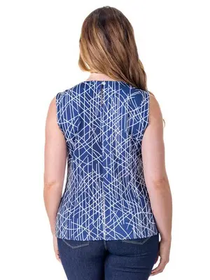 24SEVEN COMFORT APPAREL Printed Pleated Crewneck Top