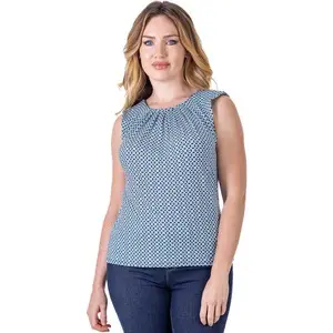 24SEVEN COMFORT APPAREL Printed Pleated Sleeveless Top - Blue Multi