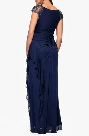 XSCAPE EVENINGS Embellished Illusion Yoke Column Gown