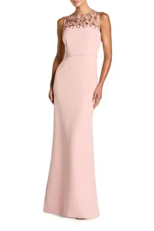 Mac Duggal Sleeveless Crepe Gown With Bow Embellishments - Blush