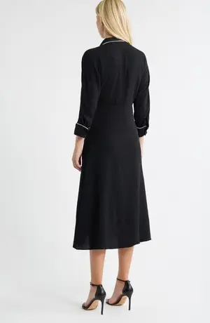 Halogen Pleated Long Sleeve Shirt Dress