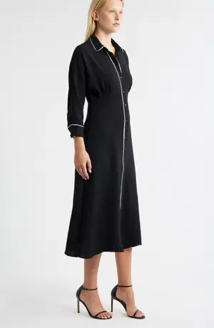 Halogen Pleated Long Sleeve Shirt Dress