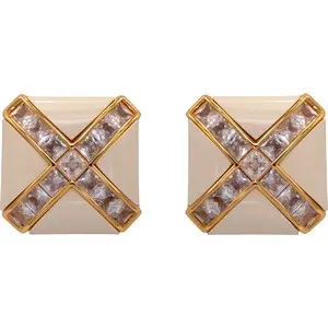 BLACK SUEDE STUDIO Cross Stud Earrings - Gold/cream