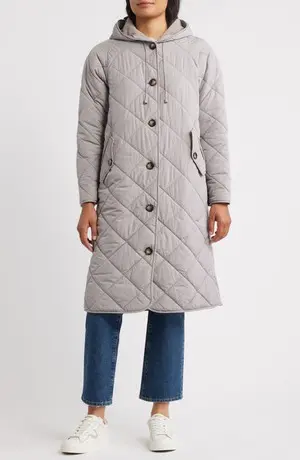 Women's Longline Hooded Quilted Coats