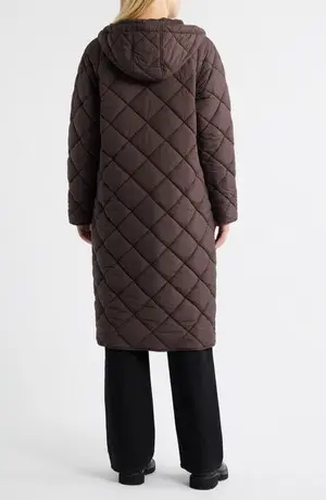 Bernardo Quilted Longline Hooded Jacket - Brown