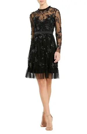 Embellished Sheer Sleeve Dresses