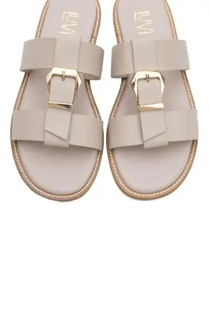 FOREVER & ALWAYS SHOES Sveta Leather Buckled Sandal - Light Beige Leather