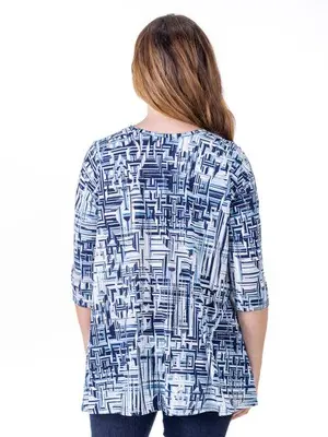 24SEVEN COMFORT APPAREL Petites Printed Elbow Length Sleeve Open Cardigan - Blue Multi