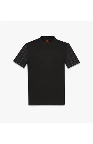 Mcm Logo T-shirt In Cotton And Monogram Econyl - Black