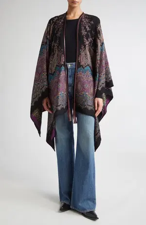 Etro Metallic Paisley Jacquard Cape