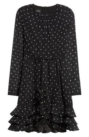 Giambattista Valli Polka Dot Ruffle Hem Long Sleeve Silk Dress