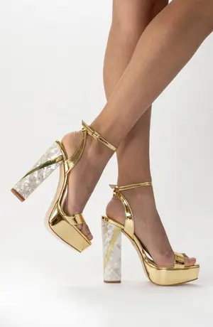 FREYA ROSE Tyra Ankle Strap Platform Pearl Heel Sandal