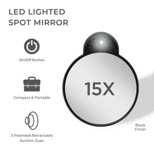 ZADRO Lighted Compact Mirror With 15x Magnification & Retractable Suction Cups