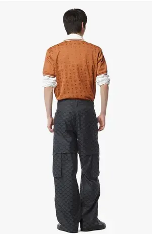Mcm Piqué Polo In Monogram Jacquard - Brown