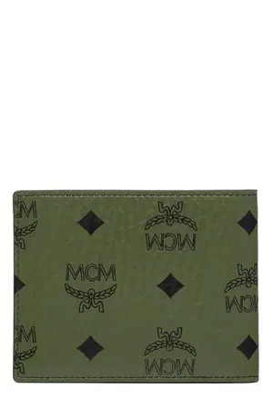 Mcm Aren Bifold Wallet W/ Card Case In Visetos - Green