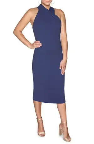 Rachel Rachel Roy Harland Crossover Halter Midi Dress - Dk Blue