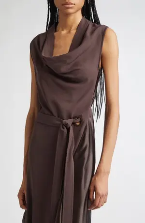 FERRAGAMO Belted Asymmetric Satin & Cady Dress