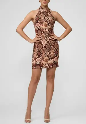 Rachel Rachel Roy Harland Crossover Halter Mini Dress - Salsa Python