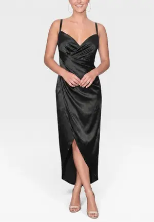 Rachel Rachel Roy Satin Wrap Midi Dress - Black