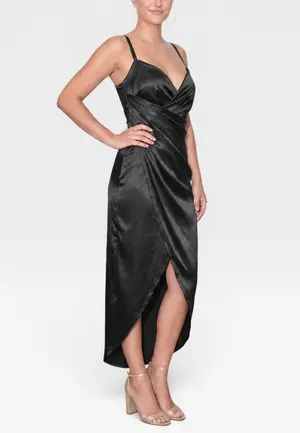 Rachel Rachel Roy Satin Wrap Midi Dress - Black