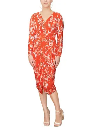 Rachel Rachel Roy Printed Sylvia Wrap Midi Dress - Burnt Coral Bloom
