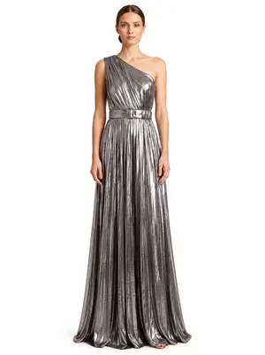 LARA NEW YORK Long Sleeve Lace Gown With Overskirt And High Neck - Olive