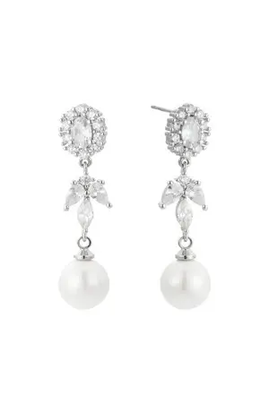 UNTAMED PETALS Palace Pearl And Crystal Drop Earrings Silver