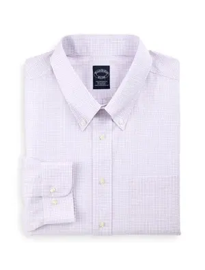 Brooks Brothers Big & Tall Non-iron Grid Patterned Dress Shirt - Peach