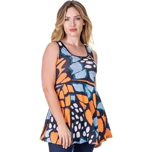24SEVEN COMFORT APPAREL Butterfly Print Scoop Neck Tank Top
